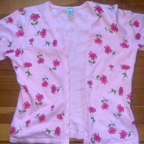 Guess | Sweaters | Vintage Guess Pink Floral Cardigan | Poshmark